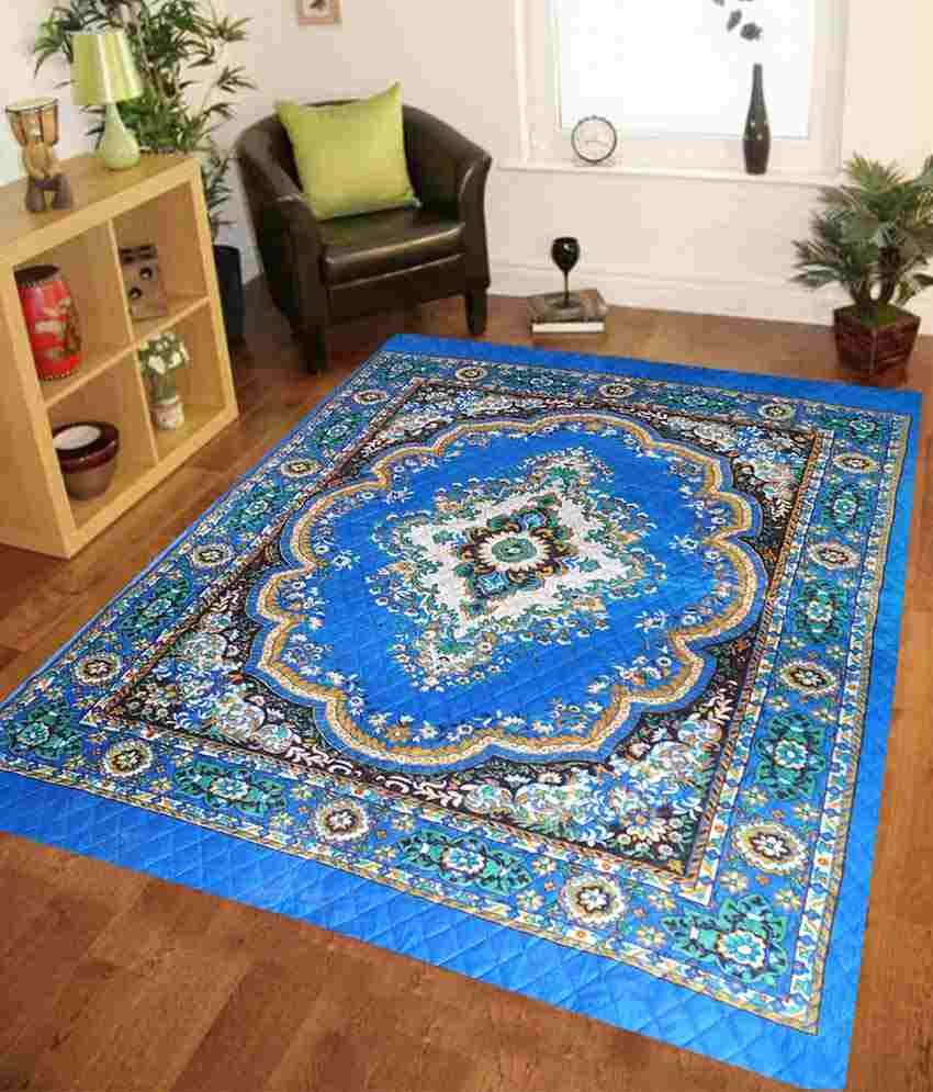IWS 5X7 Feet Blue Designer Traditional Printed Quilted Rug Buy IWS