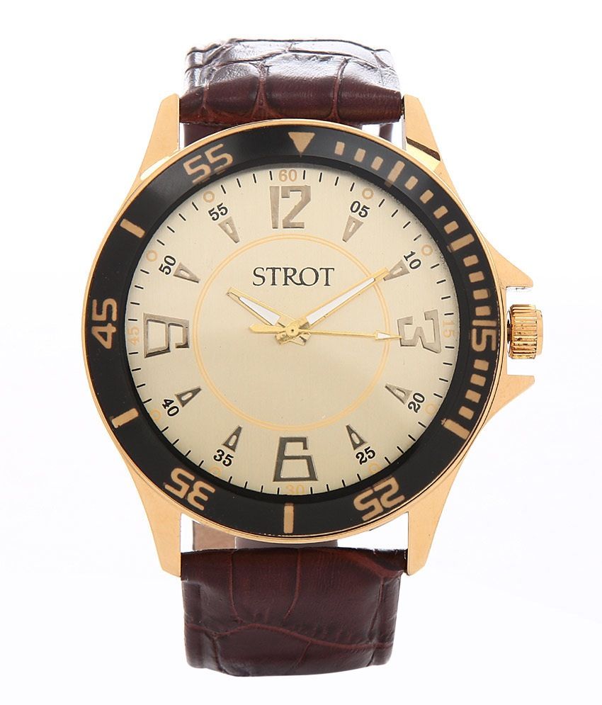 Strot Beige Analog Leather Strap Casual Watch For Men and Women Price ...
