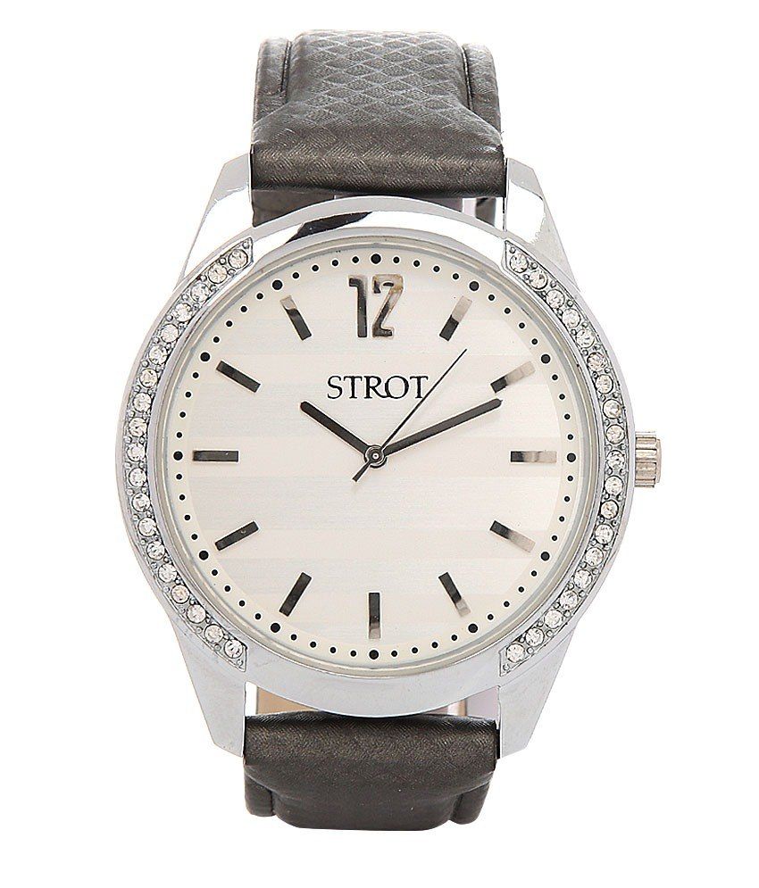 Strot Silver Analog Leather Strap Casual Watch For Men and Women Price ...