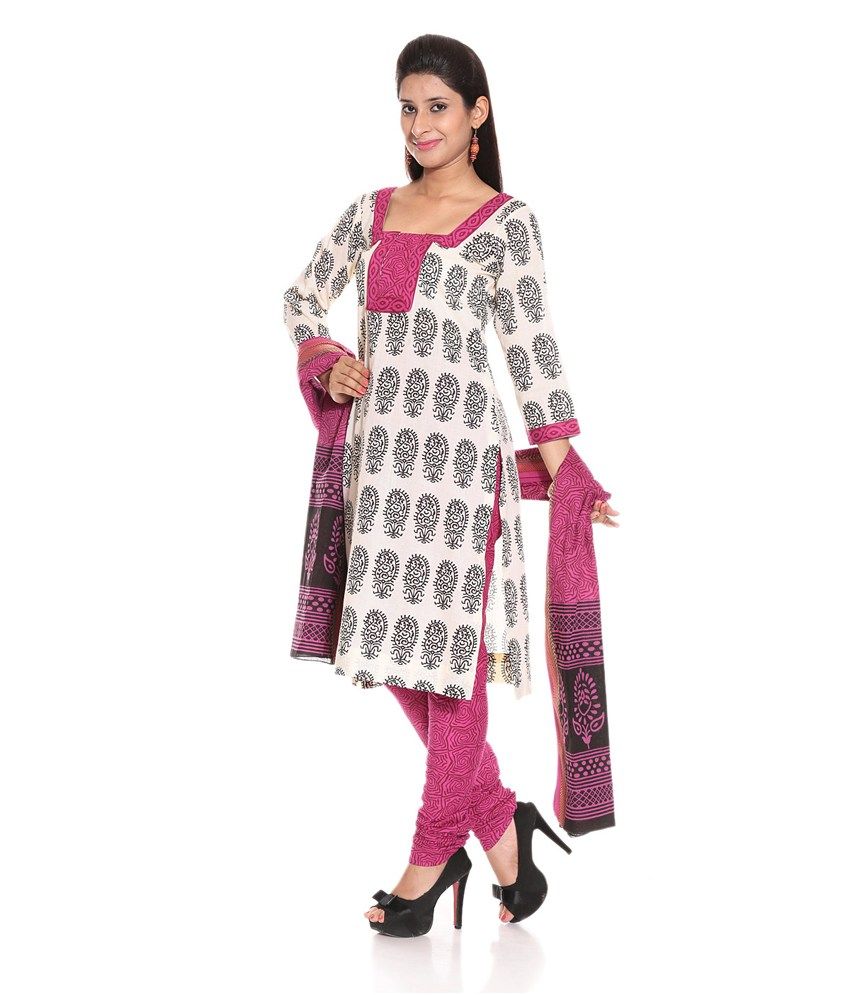 Desh Ki Mitti White Cotton Unstitched Dress Material - Buy Desh Ki ...