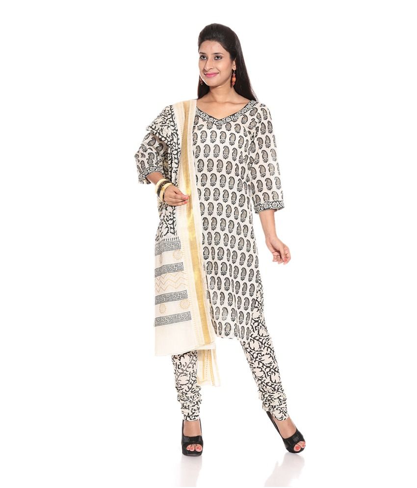 Desh Ki Mitti White Cotton Unstitched Dress Material - Buy Desh Ki ...