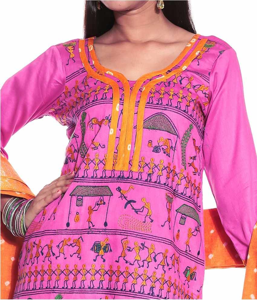 Desh Ki Mitti Pink Cotton Unstitched Dress Material - Buy Desh Ki Mitti ...