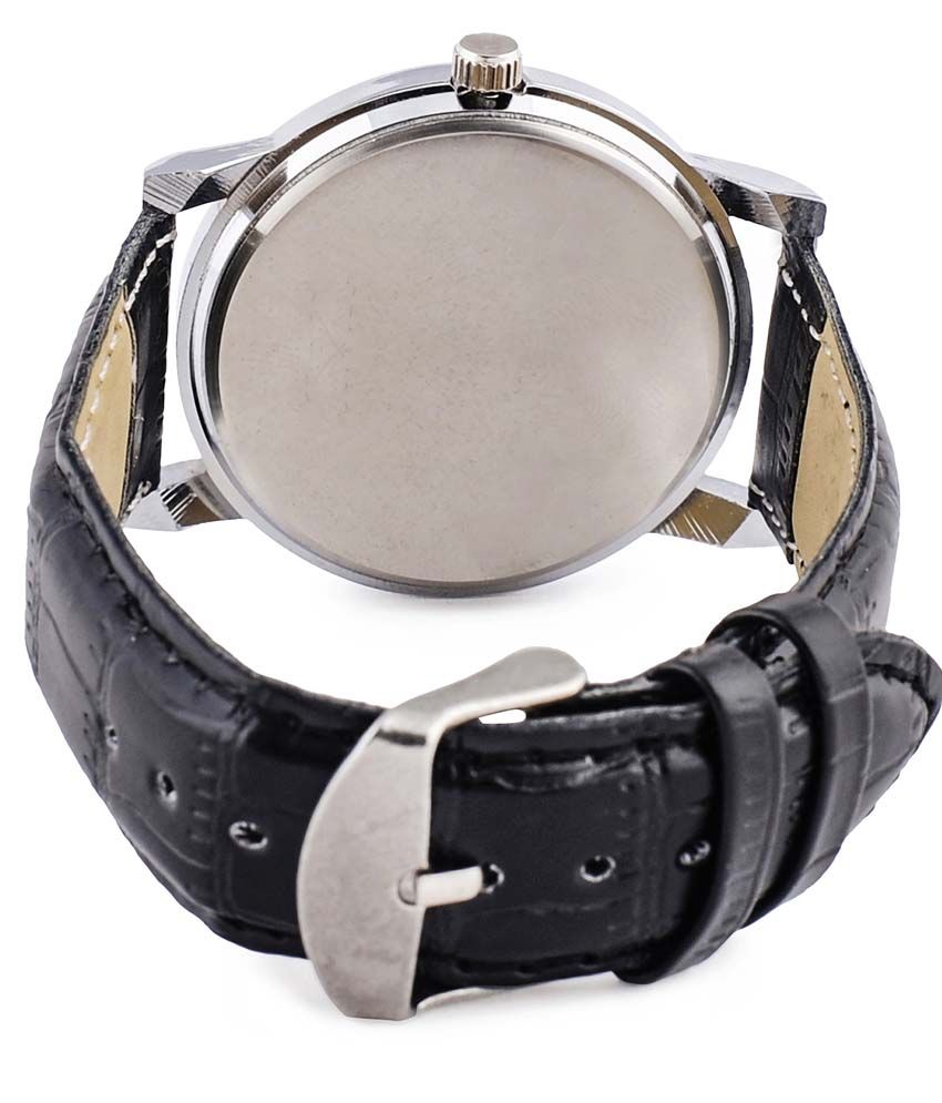 Greenwich Polo Club Black Leather Round Dial Analog Casual Watch For