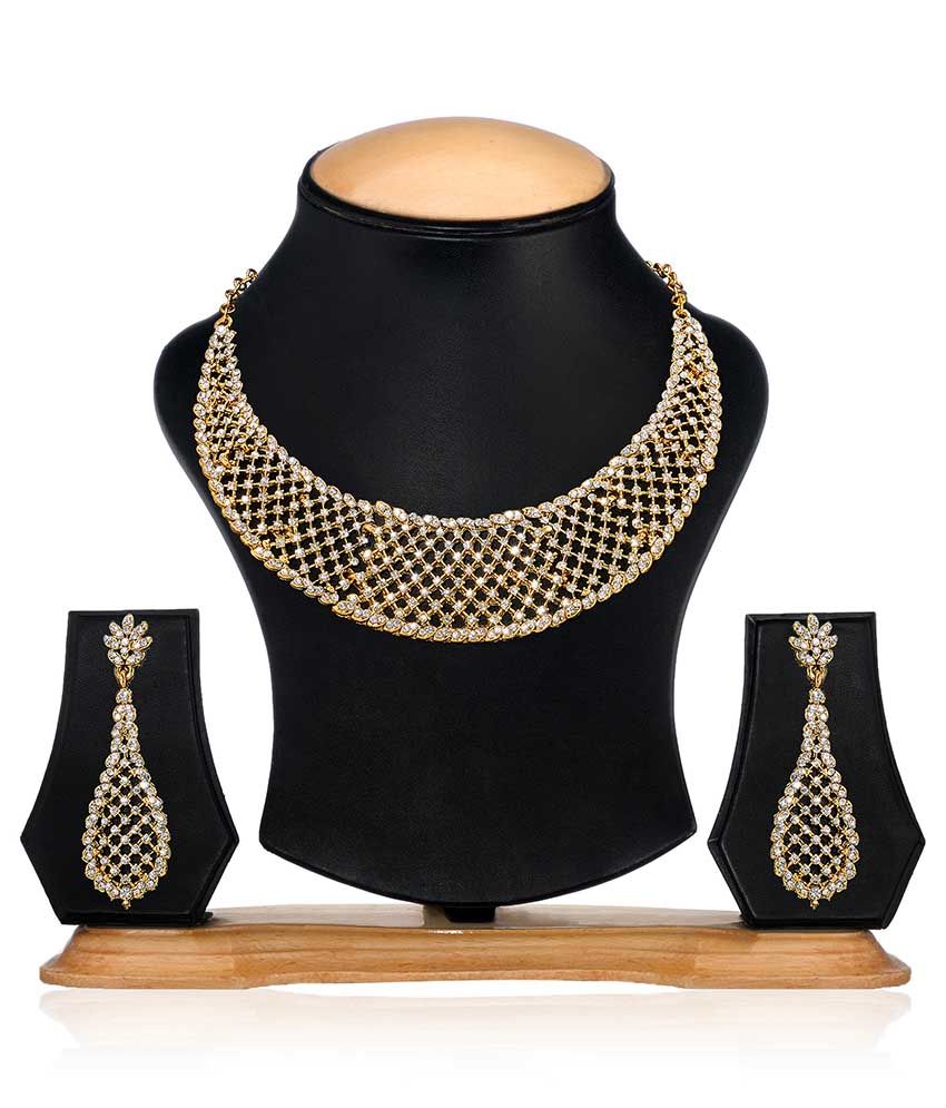 Zaveri Pearls Golden Lavishing Diamond Necklace Set Buy Zaveri Pearls