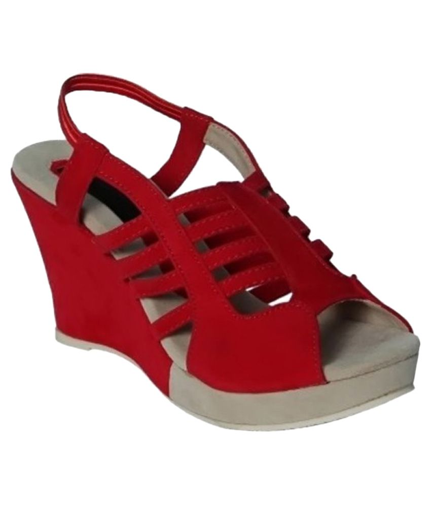 Alexus Red Wedges Heels Price in India- Buy Alexus Red Wedges Heels ...