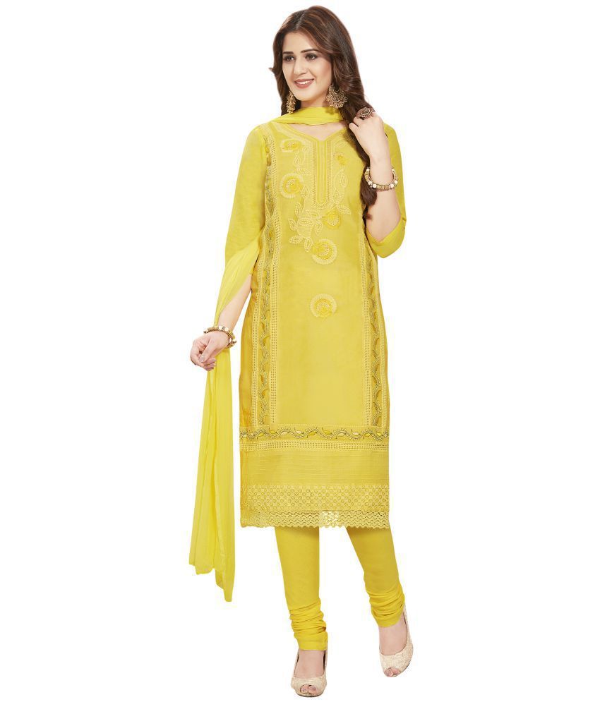 shree jeenmata collection Yellow and Beige Cotton Dress Material - Buy ...