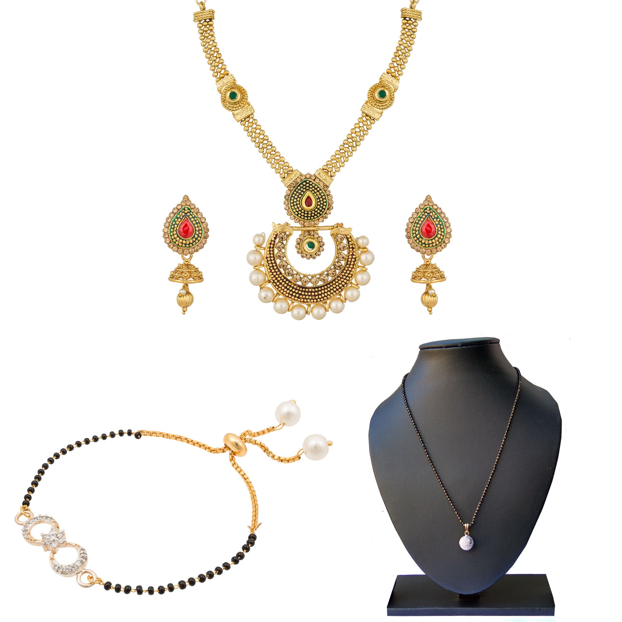 Pankh Diamonds Brass Golden Mangalsutra and Necklace Set Combo-308 ...