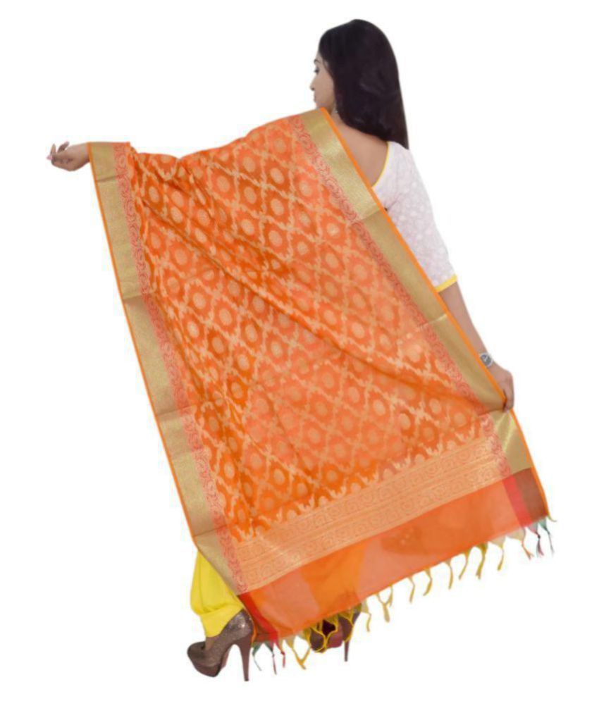 Qaaf Orange Silk Banarasi Dupatta Price In India Buy Qaaf Orange Silk