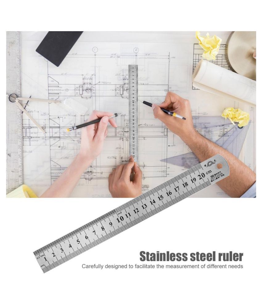 Stainless Steel Metal Straight Ruler Double Sided Measuring Tool (150mm ...