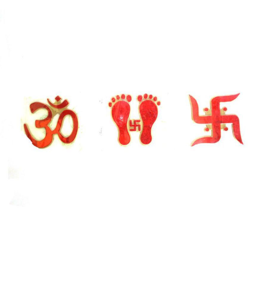 Swastik Lakshmi Footprint Om Symbol Red Color Acrylic Sticker For Floor