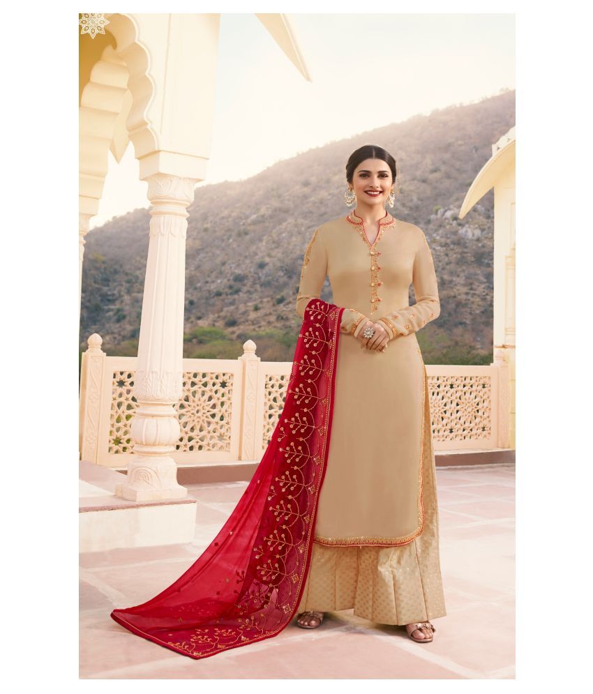 Fashion Hut Beige Georgette Pakistani Semi-Stitched Suit - Buy Fashion ...