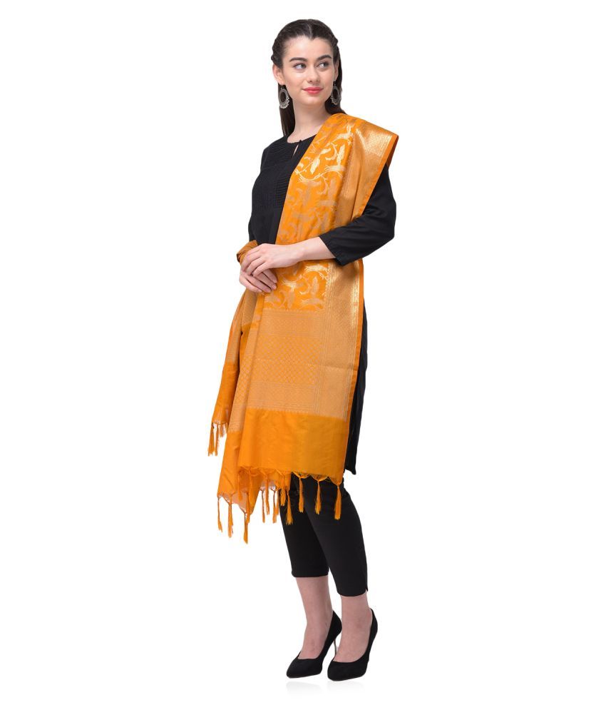 Silkfab Orange Banarasi Silk Banarasi Dupatta Price In India Buy