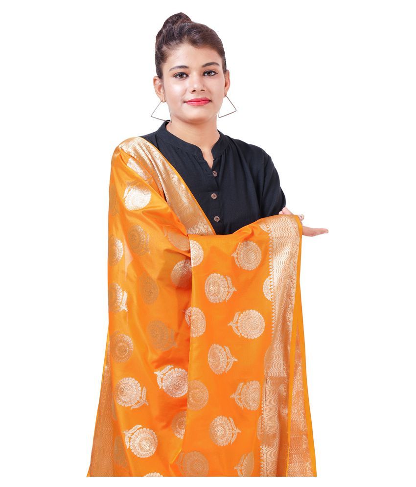 Silkfab Orange Silk Floral Dupatta Price In India Buy Silkfab Orange