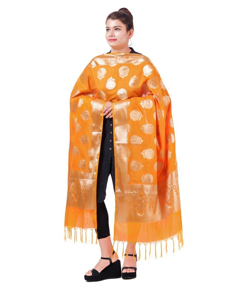 Silkfab Orange Silk Floral Dupatta Price In India Buy Silkfab Orange