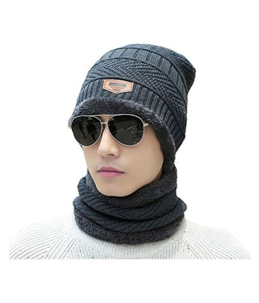 Kwikk Bennie Cap With Muffler Grey: Buy Online at Low Price in India ...