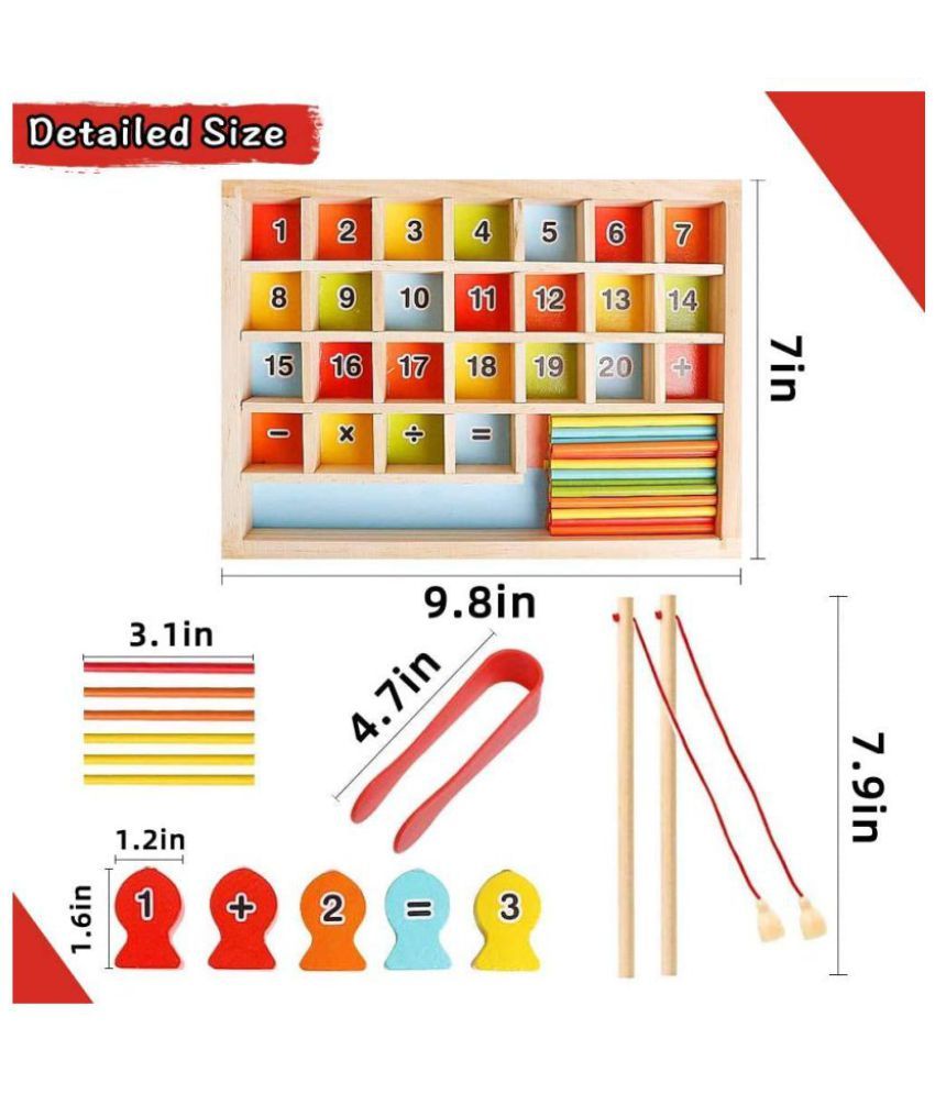 toyshine wooden magnetic fishing math game, preschool toy with 2 ...